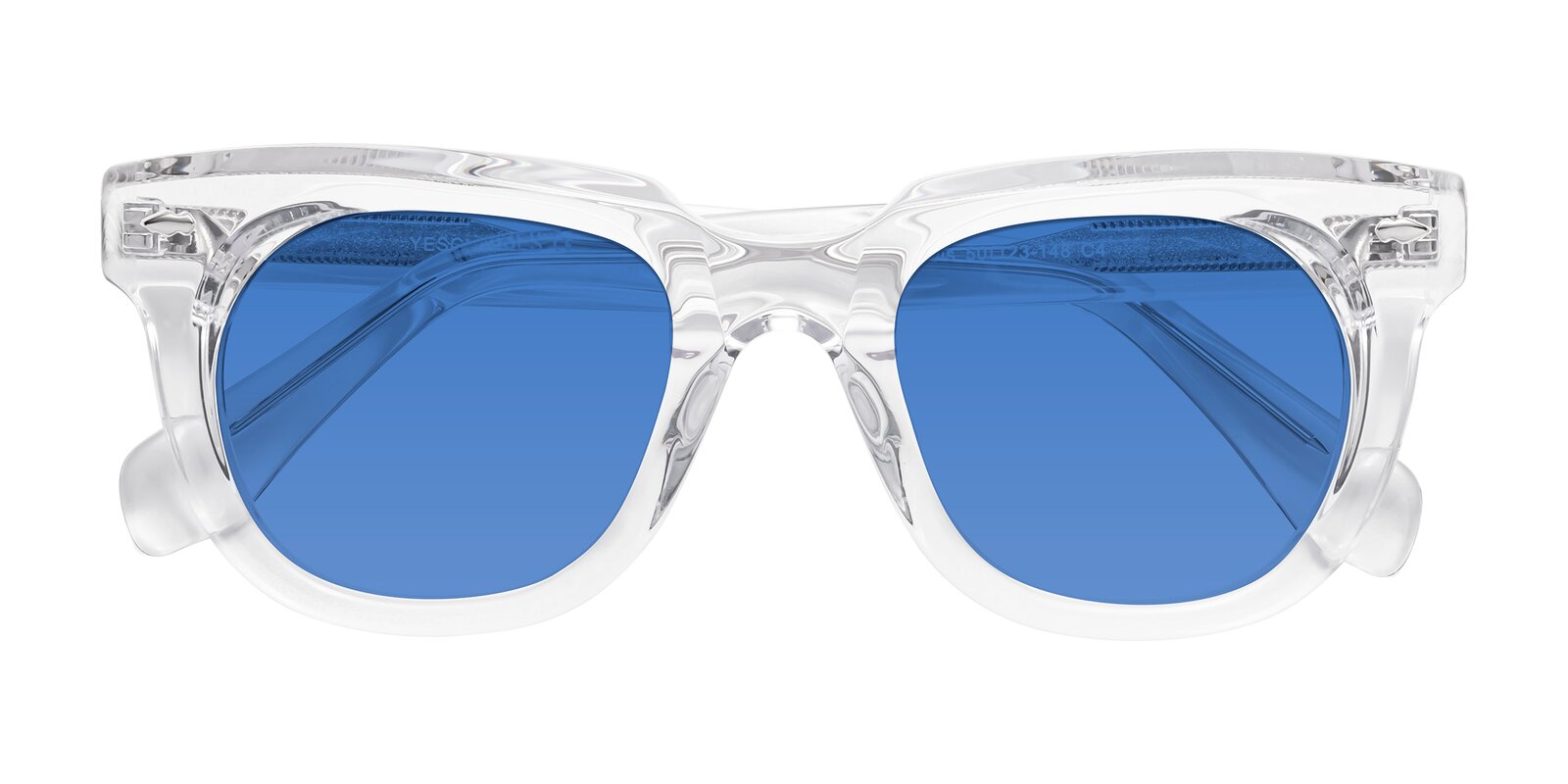 Clear Thick Acetate Trapezoid Tinted Sunglasses with Blue Sunwear ...