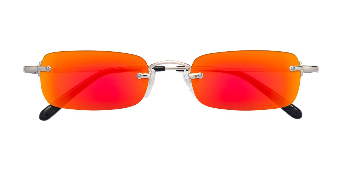 Light Gold Wide Rectangle Rimless Mirrored Sunglasses with Red Gold ...