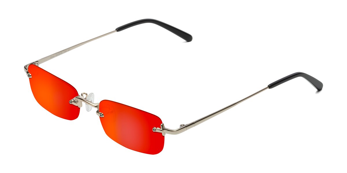 Light Gold Wide Rectangle Rimless Mirrored Sunglasses with Red Gold ...