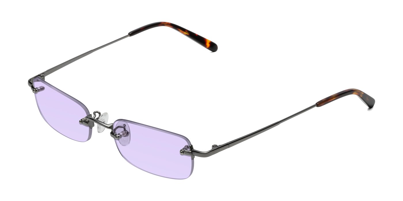 Gunmetal Wide Rectangle Rimless Tinted Sunglasses with Light Purple ...