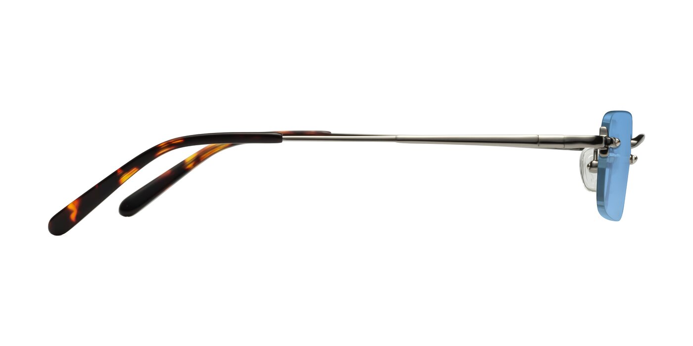Gunmetal Wide Rectangle Rimless Tinted Sunglasses with Medium Blue ...