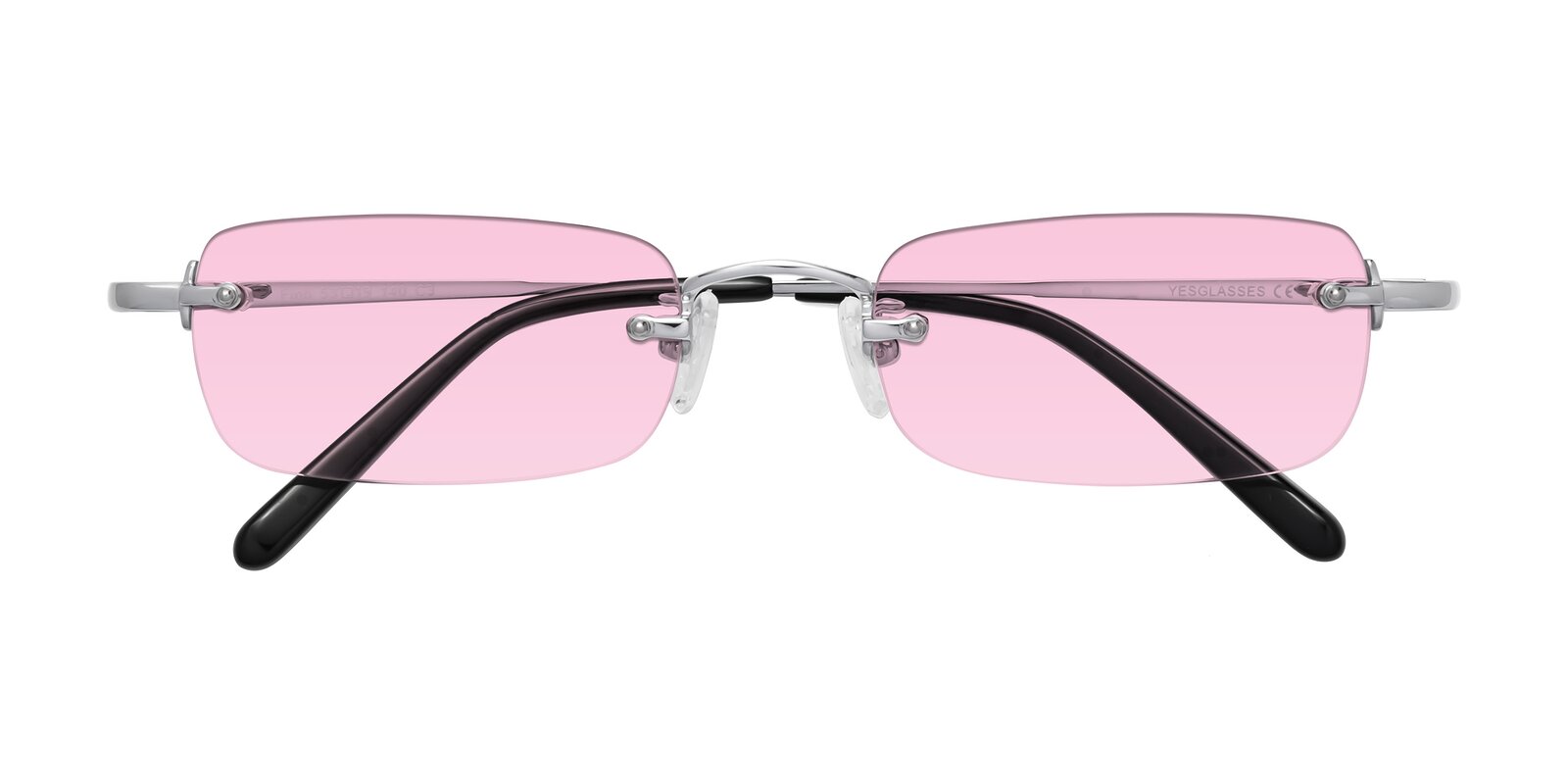 Silver Wide Rectangle Rimless Tinted Sunglasses with Light Pink Sunwear ...