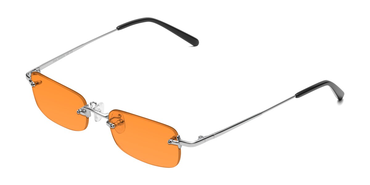 Silver Wide Rectangle Rimless Tinted Sunglasses with Orange Sunwear ...