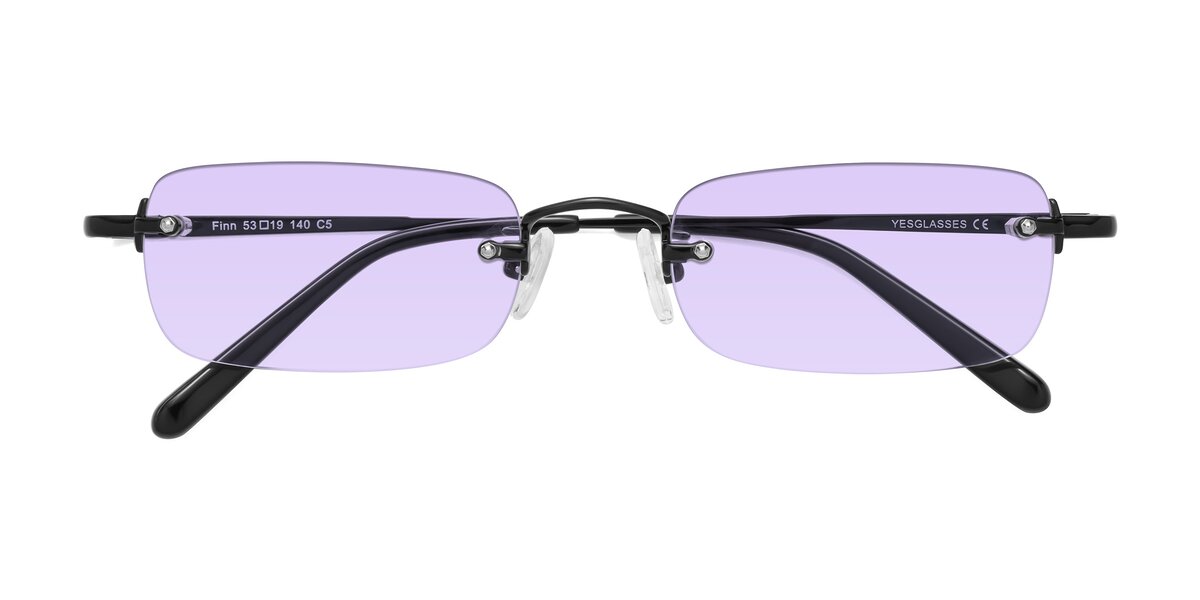 Black Wide Rectangle Rimless Tinted Sunglasses with Light Purple ...