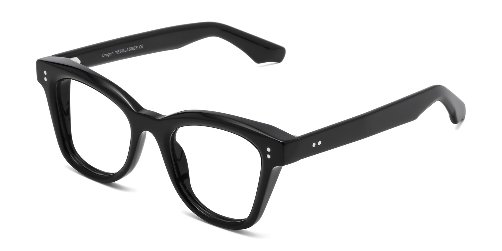 Black Retro-Vintage Trapezoid Cat-Eye Eyeglasses - Dragon