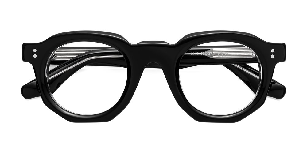 Black/Clear Geek-Chic Acetate Geometric Eyeglasses - Clio