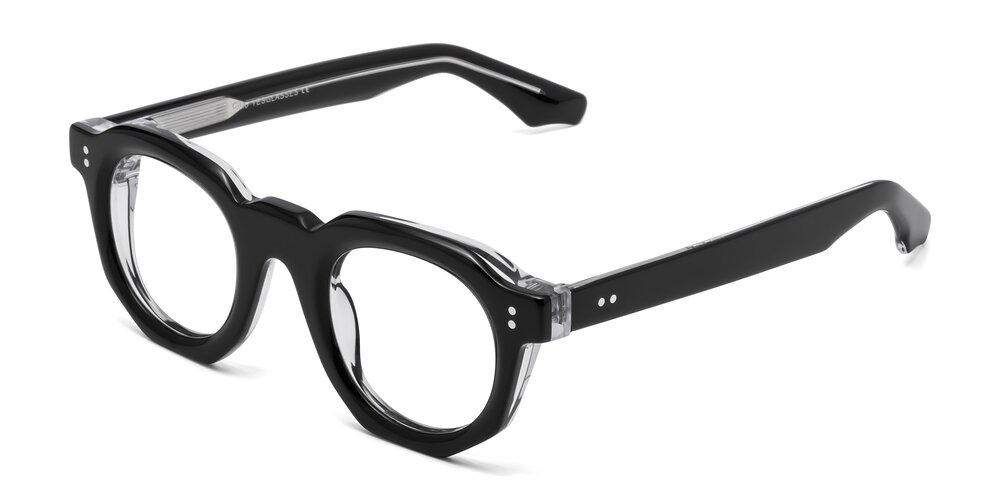 Black/Clear Geek-Chic Acetate Geometric Eyeglasses - Clio