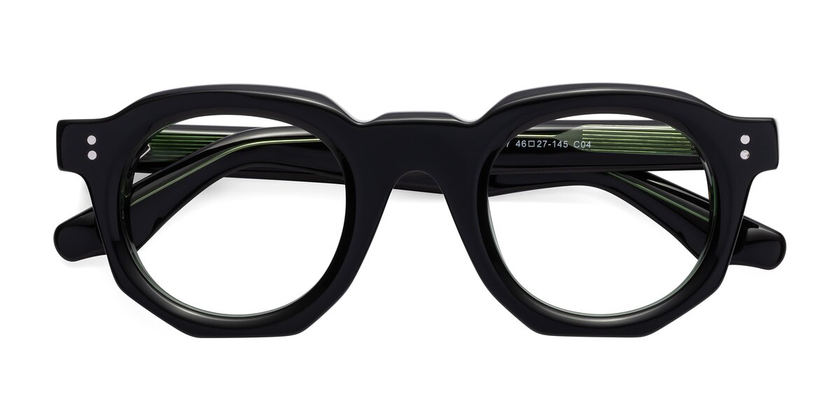Black/Green Geek-Chic Acetate Geometric Eyeglasses - Clio