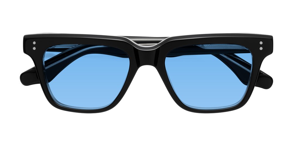 Black-Tortoise Acetate Rectangle Full-Rim Tinted Sunglasses with Medium ...