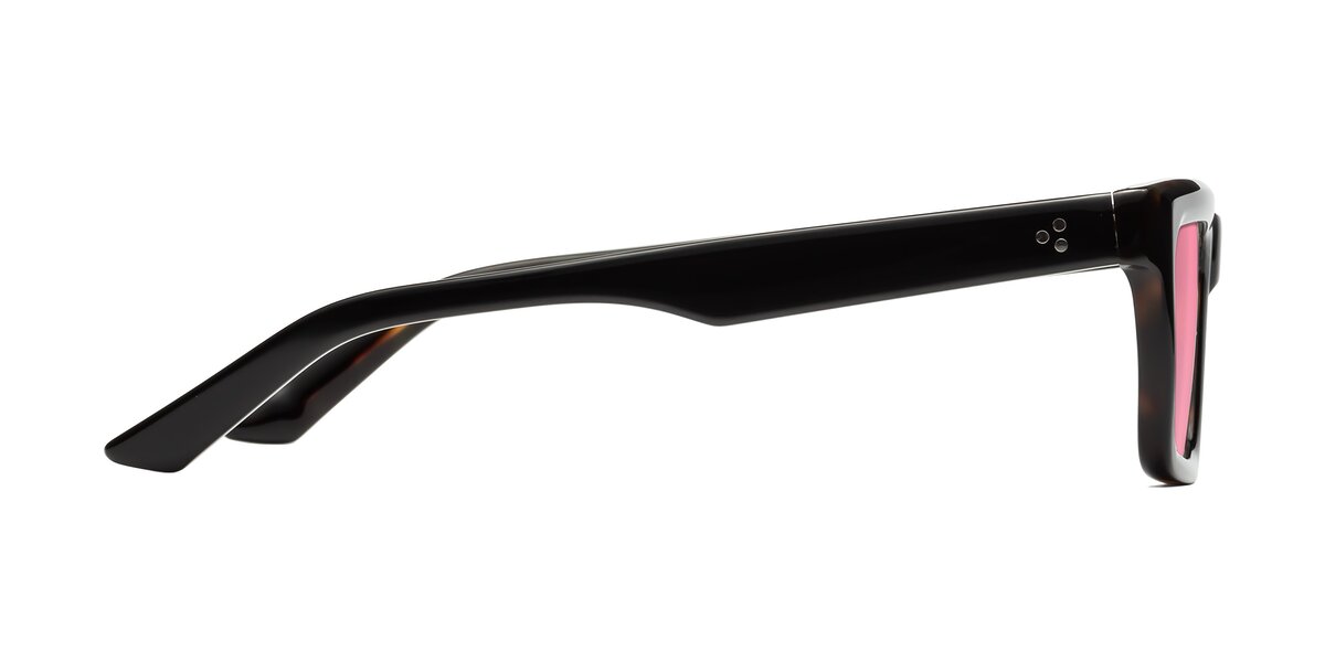 Black/Tortoise Thick Acetate Rectangle Tinted Sunglasses with Pink ...