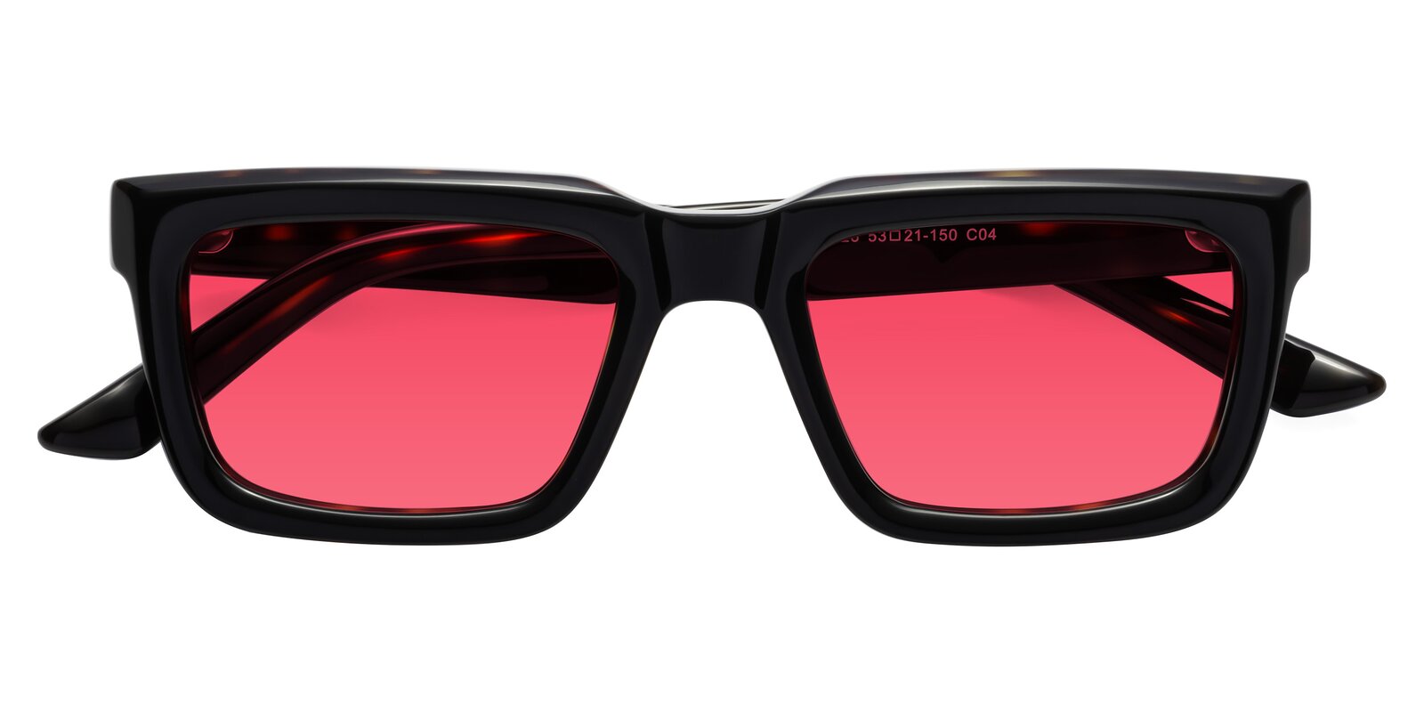 Black / Tortoise Acetate Rectangle Full-Rim Tinted Sunglasses with Red ...