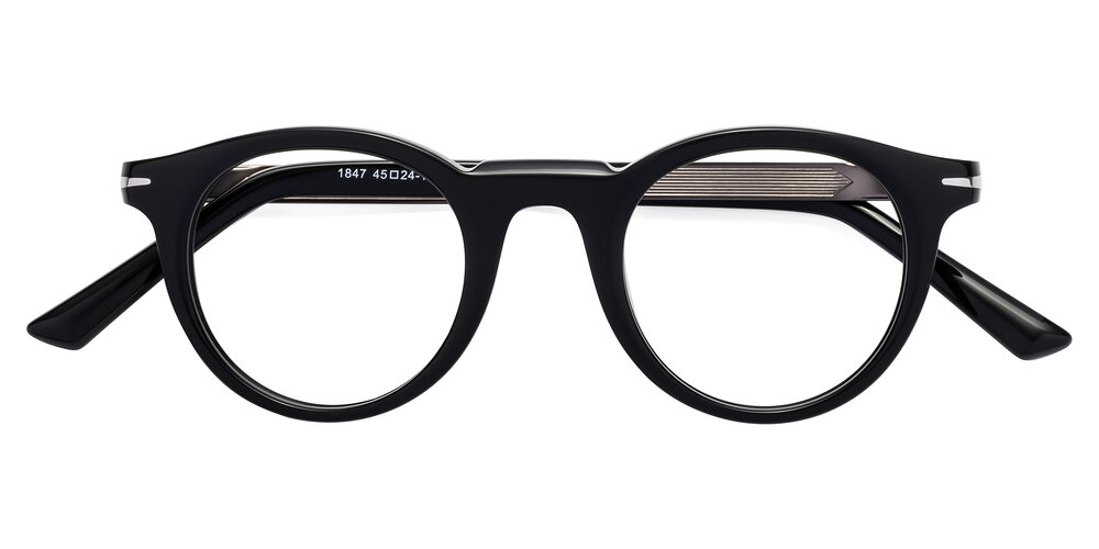 Black Retro-Vintage Keyhole Bridge Round Eyeglasses - Anchorage