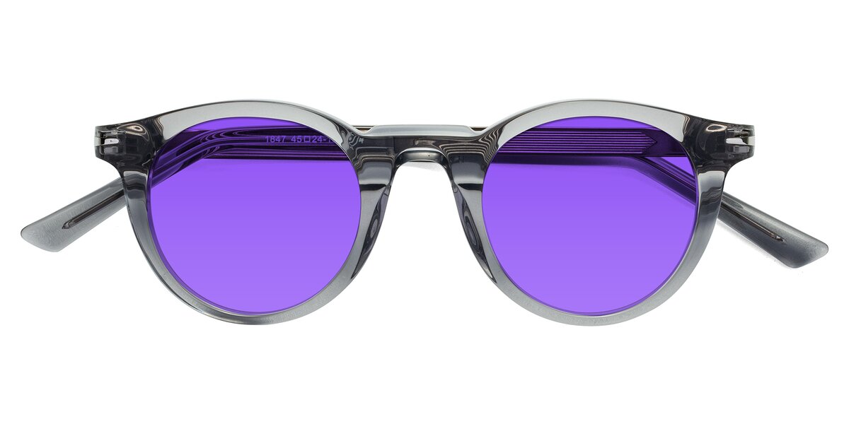 Dark Gray Narrow Retro-Vintage Round Tinted Sunglasses with Light Pink ...