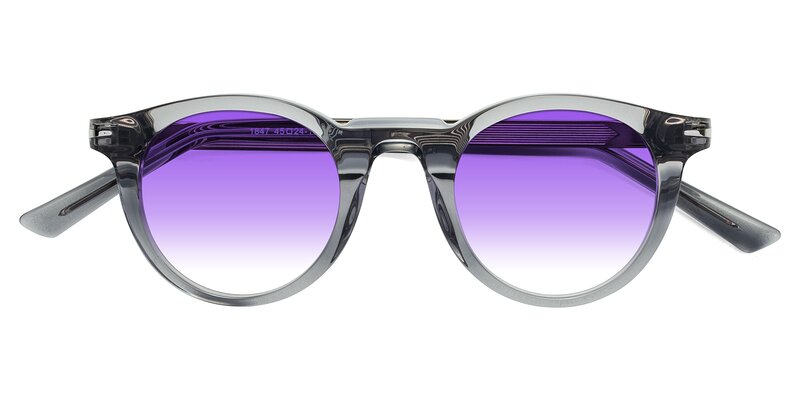 Amber Retro-Vintage Double Bridge Round Gradient Sunglasses with Purple ...