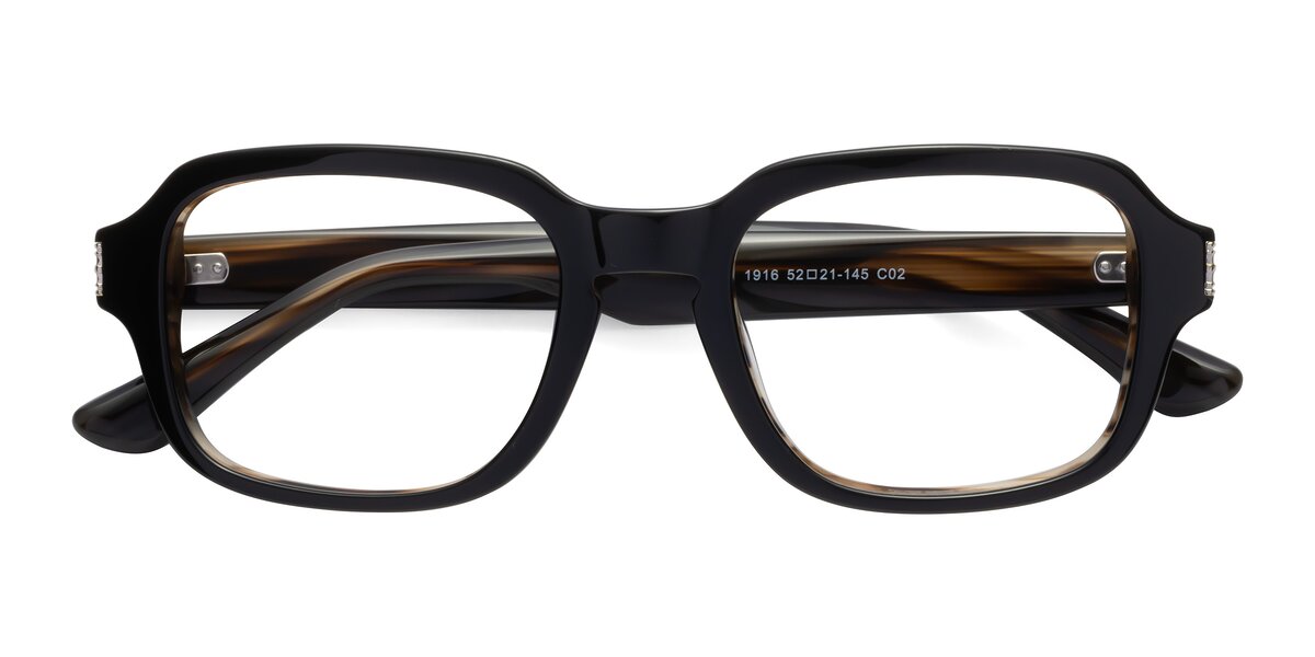 Black/Gray Moonstone Hipster Acetate Rectangle Eyeglasses - Infinite