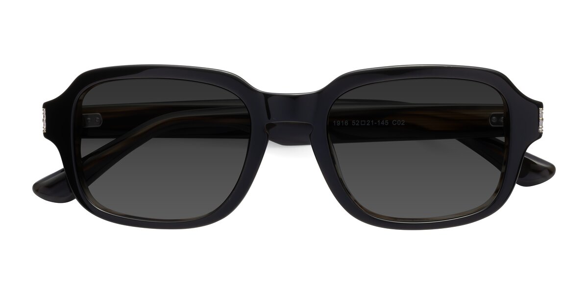 Black-Tortoise Acetate Rectangle Full-Rim Tinted Sunglasses with Medium ...