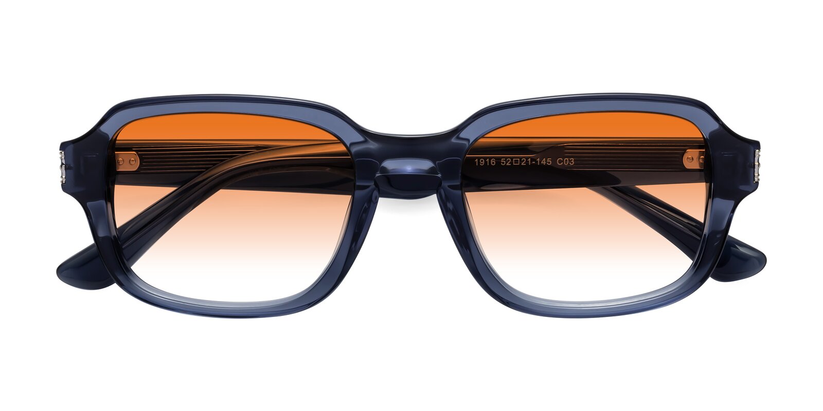 Dark Blue Hipster Acetate Rectangle Gradient Sunglasses with Orange ...