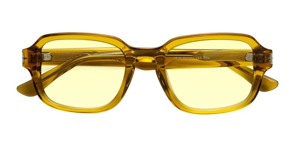 Amber Hipster Acetate Rectangle Tinted Sunglasses with Light Yellow ...