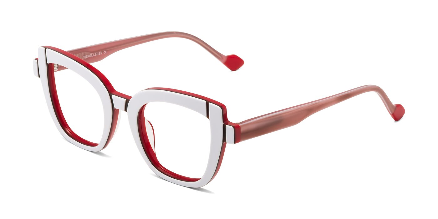 White/Red Hipster Acetate Butterfly Eyeglasses - Sato