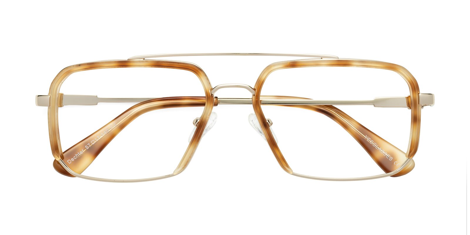 Yellow Tortoise/Gold Retro-Vintage Aviator Rectangle Eyeglasses - Dechter