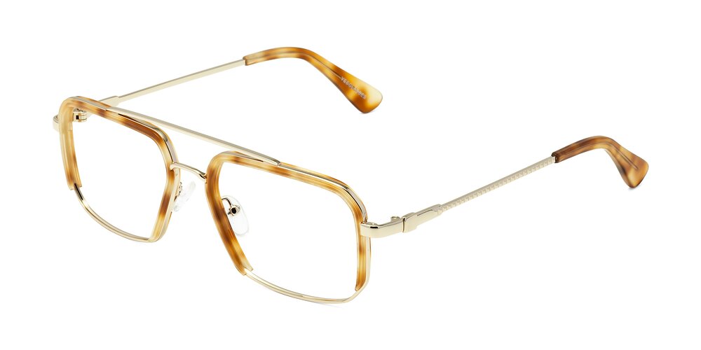 Yellow Tortoise/Gold Retro-Vintage Aviator Rectangle Eyeglasses - Dechter