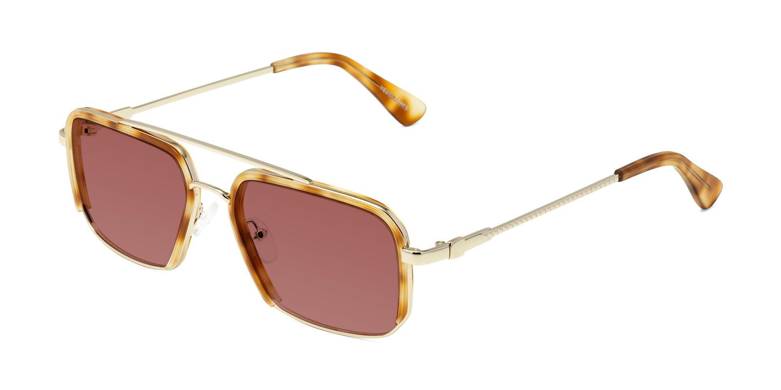 Yellow Tortoise/Gold Retro-Vintage Aviator Rectangle Tinted Sunglasses ...