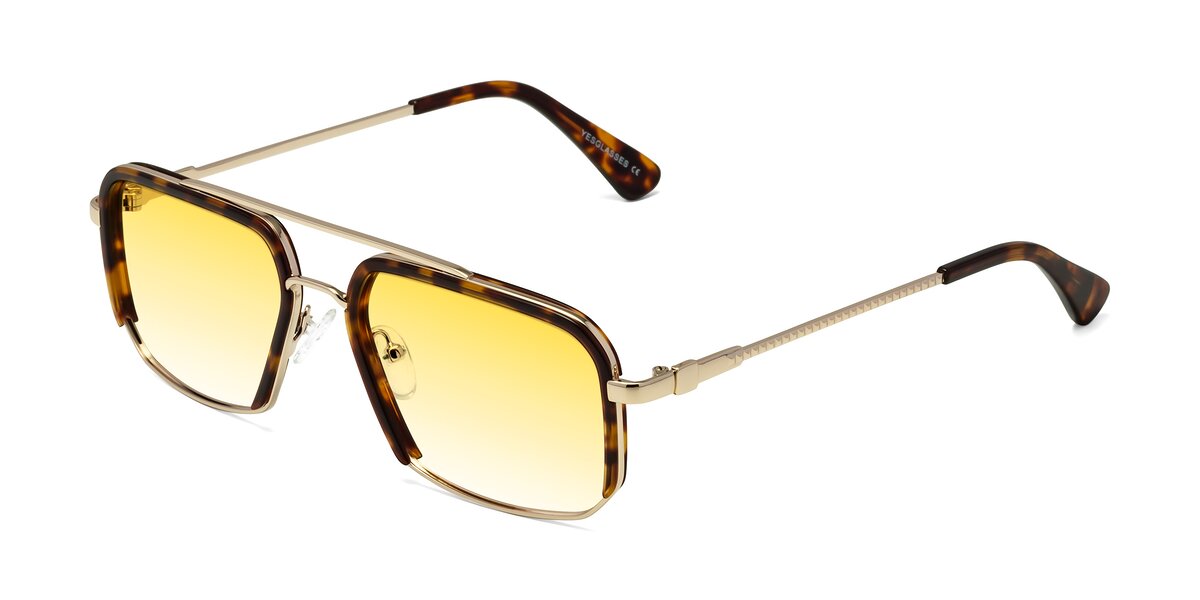Tortoise/Gold Retro-Vintage Aviator Rectangle Gradient Sunglasses with ...