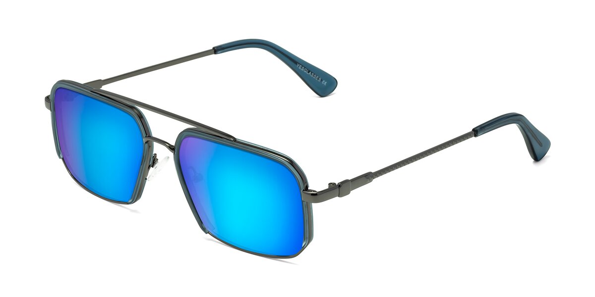 Teal/Gunmetal Retro-Vintage Aviator Rectangle Mirrored Sunglasses with ...