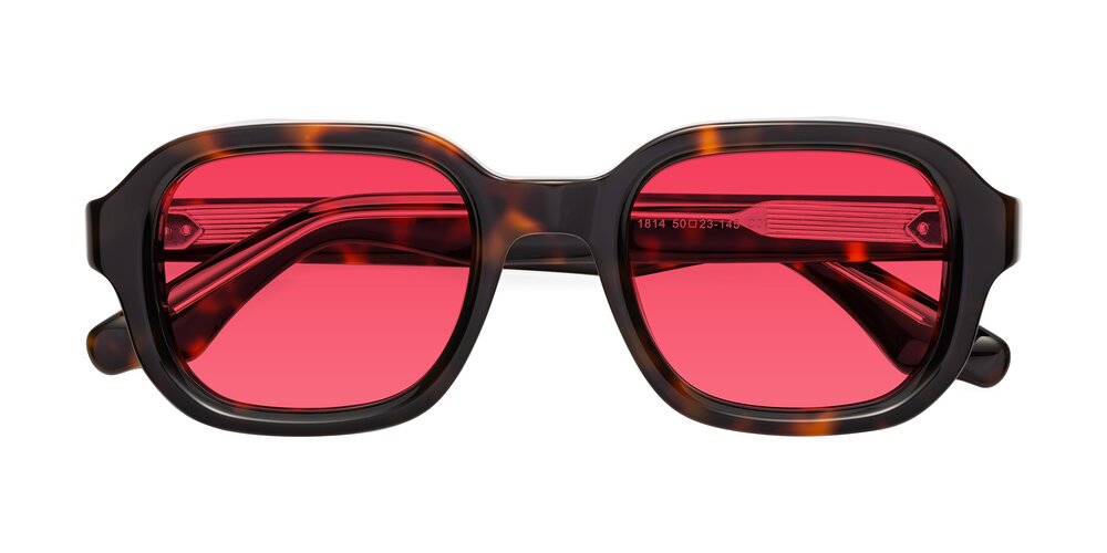 Tortoise Hipster Geek-Chic Square Tinted Sunglasses with Red Sunwear ...
