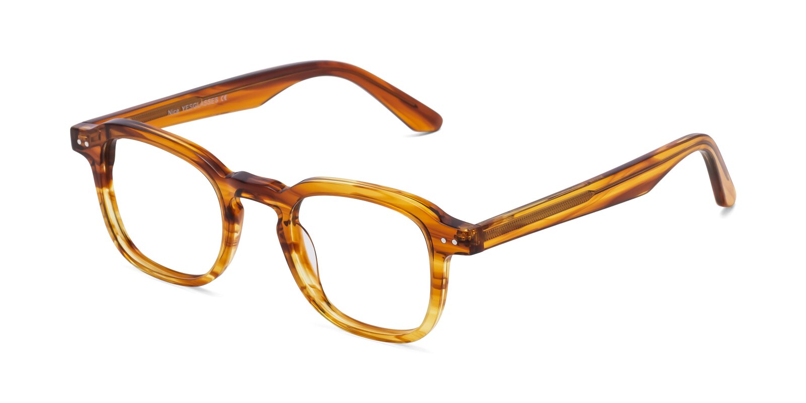 Striped Amber Keyhole Bridge Retro-Vintage Square Eyeglasses - Nice