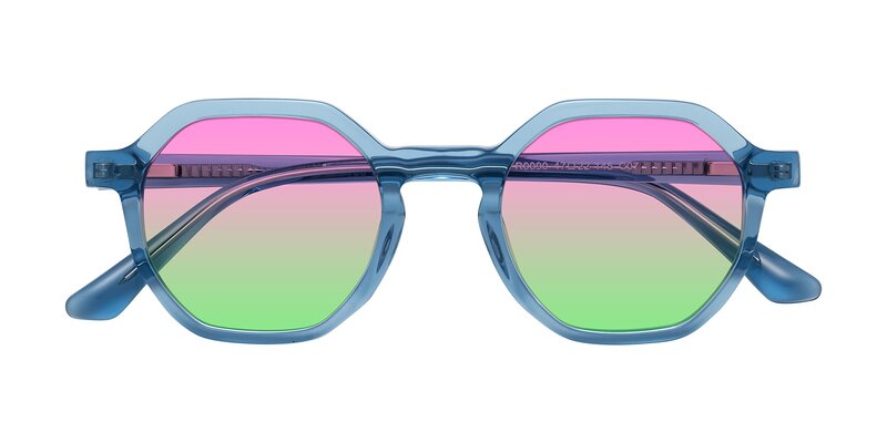 Sky Blue Hipster Acetate Geometric Gradient Sunglasses with Pink ...
