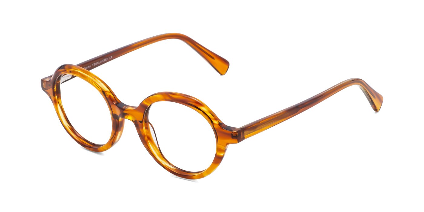 Striped Amber Retro-Vintage Acetate Round Eyeglasses - Nemo