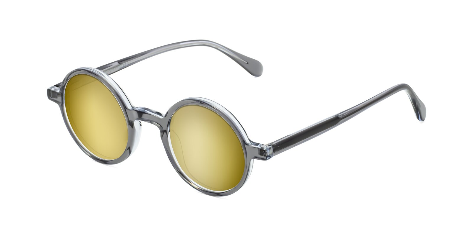 Transparent Gray Retro-Vintage Acetate Round Mirrored Sunglasses with ...