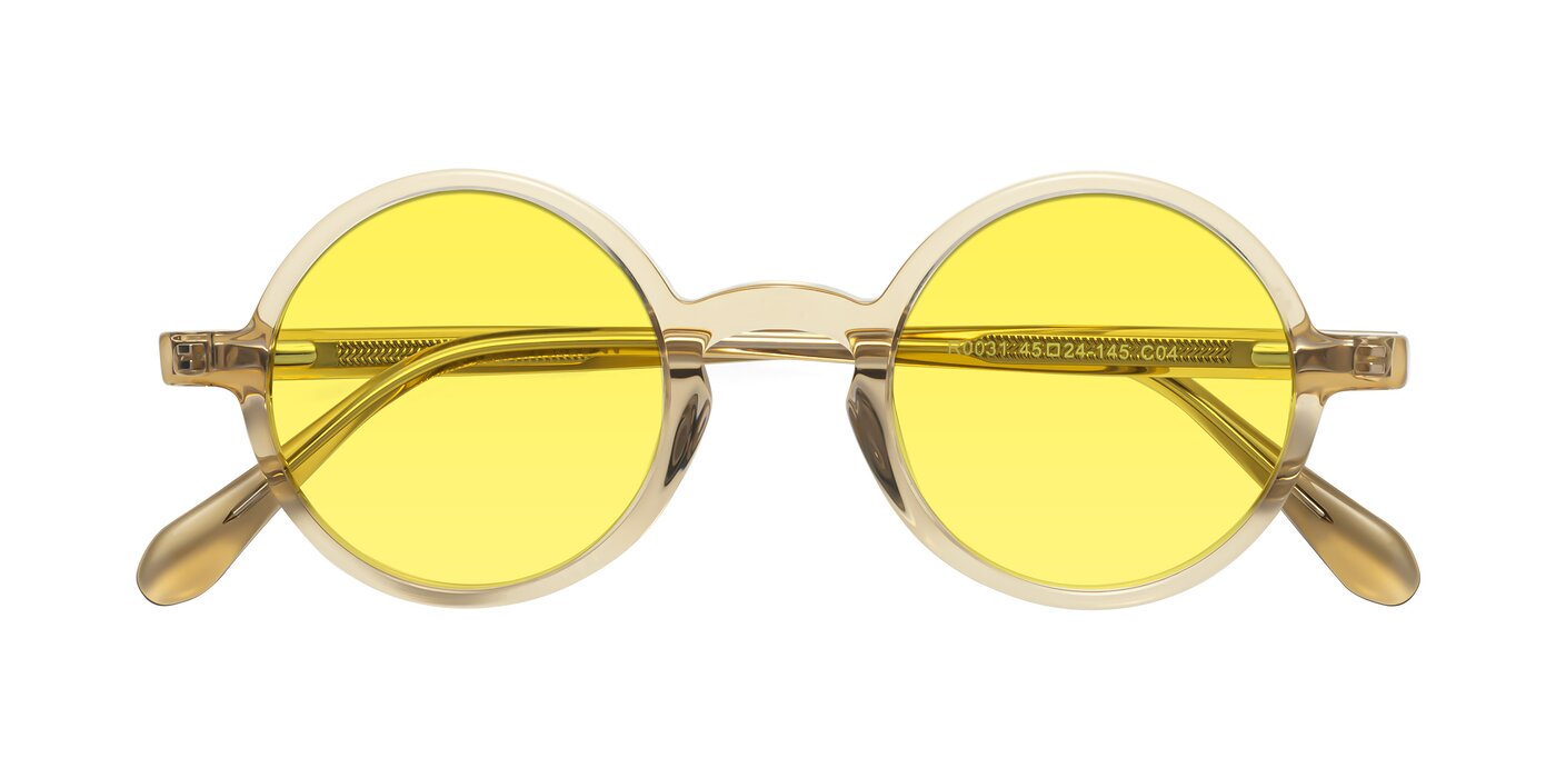 Amber Retro-Vintage Acetate Round Tinted Sunglasses with Medium Yellow ...