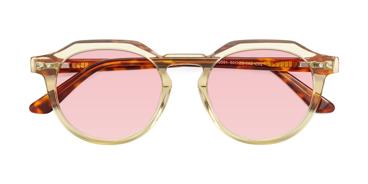 Amber/Tortoise Keyhole Bridge Acetate Geometric Tinted Sunglasses with ...