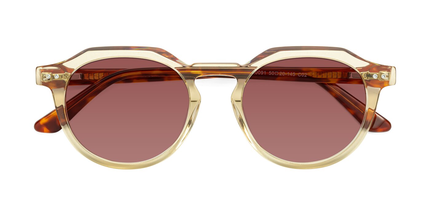 Amber/Tortoise Keyhole Bridge Acetate Geometric Tinted Sunglasses with ...