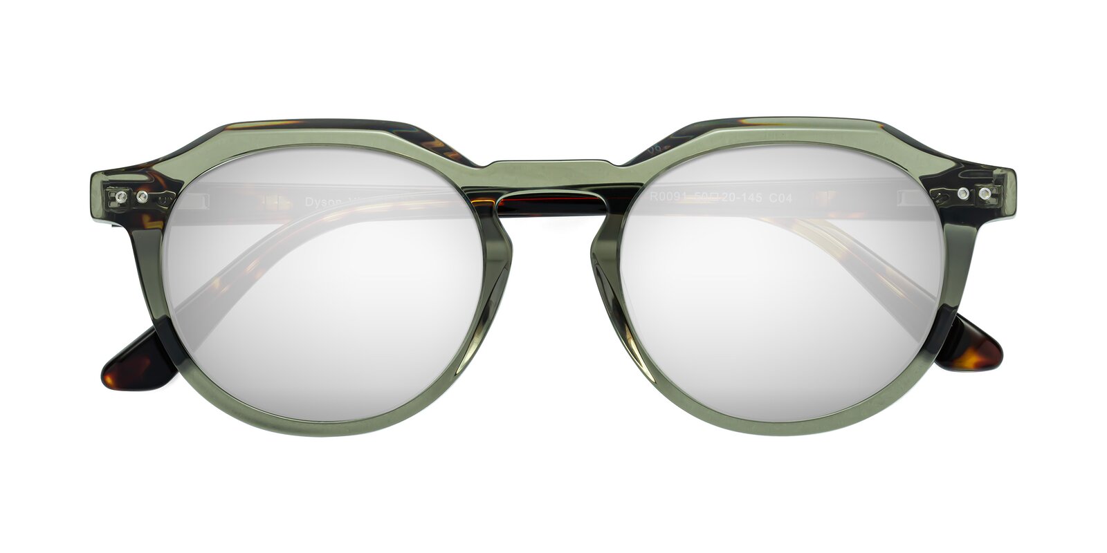 Transparent Green/Tortoise Keyhole Bridge Acetate Geometric Mirrored ...