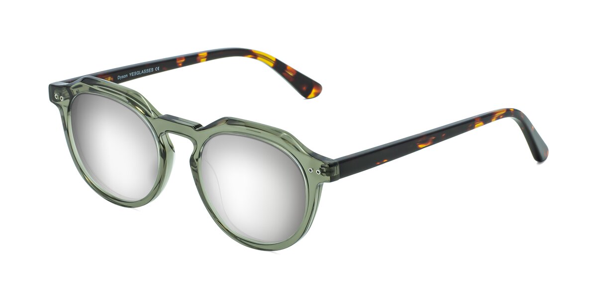 Transparent Green/Tortoise Keyhole Bridge Acetate Geometric Mirrored ...