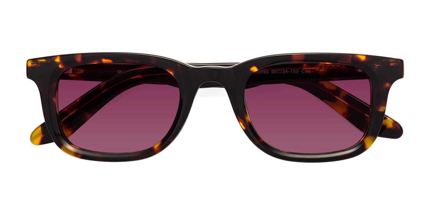 Tortoise Classic Acetate Rectangle Tinted Sunglasses with Wine Sunwear ...