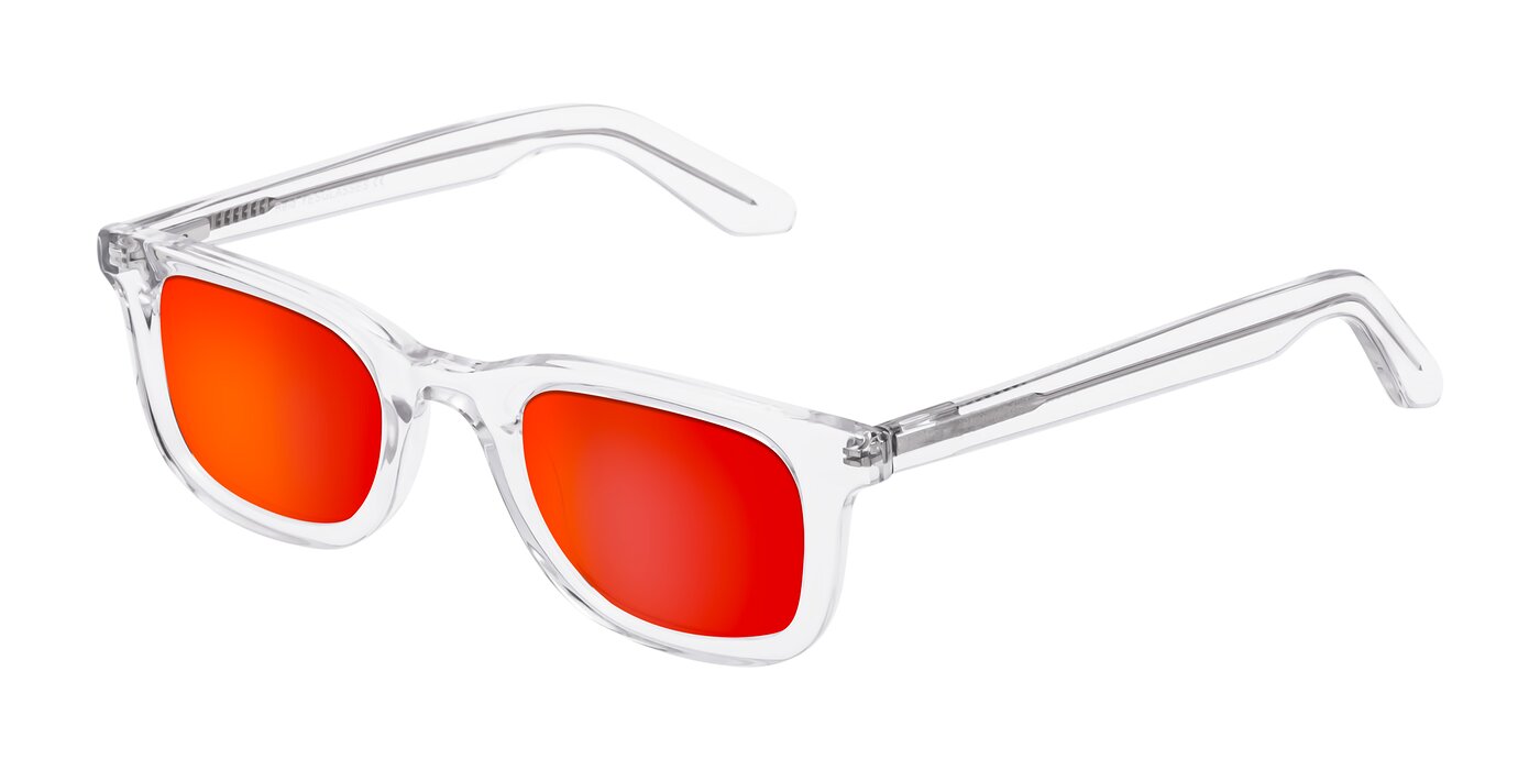 Clear Classic Acetate Rectangle Mirrored Sunglasses with Red Gold ...