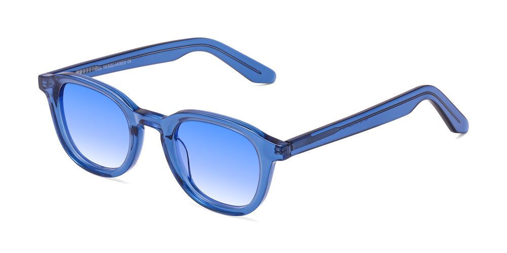 Translucent Blue Spring Hinges Acetate Oval Gradient Sunglasses with ...