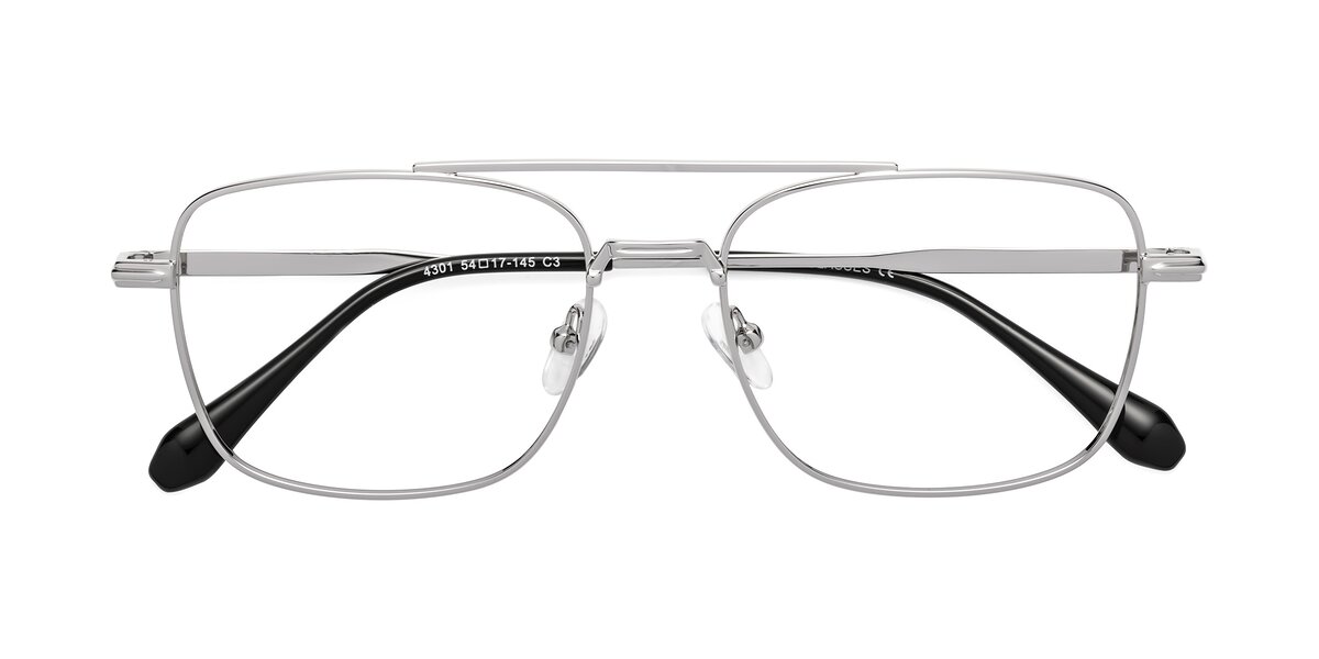 Silver Grandpa Double Bridge Metal Eyeglasses - Dash
