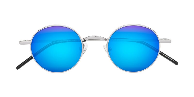 Black Lightweight Round Rimless Mirrored Sunglasses with Silver Sunwear ...