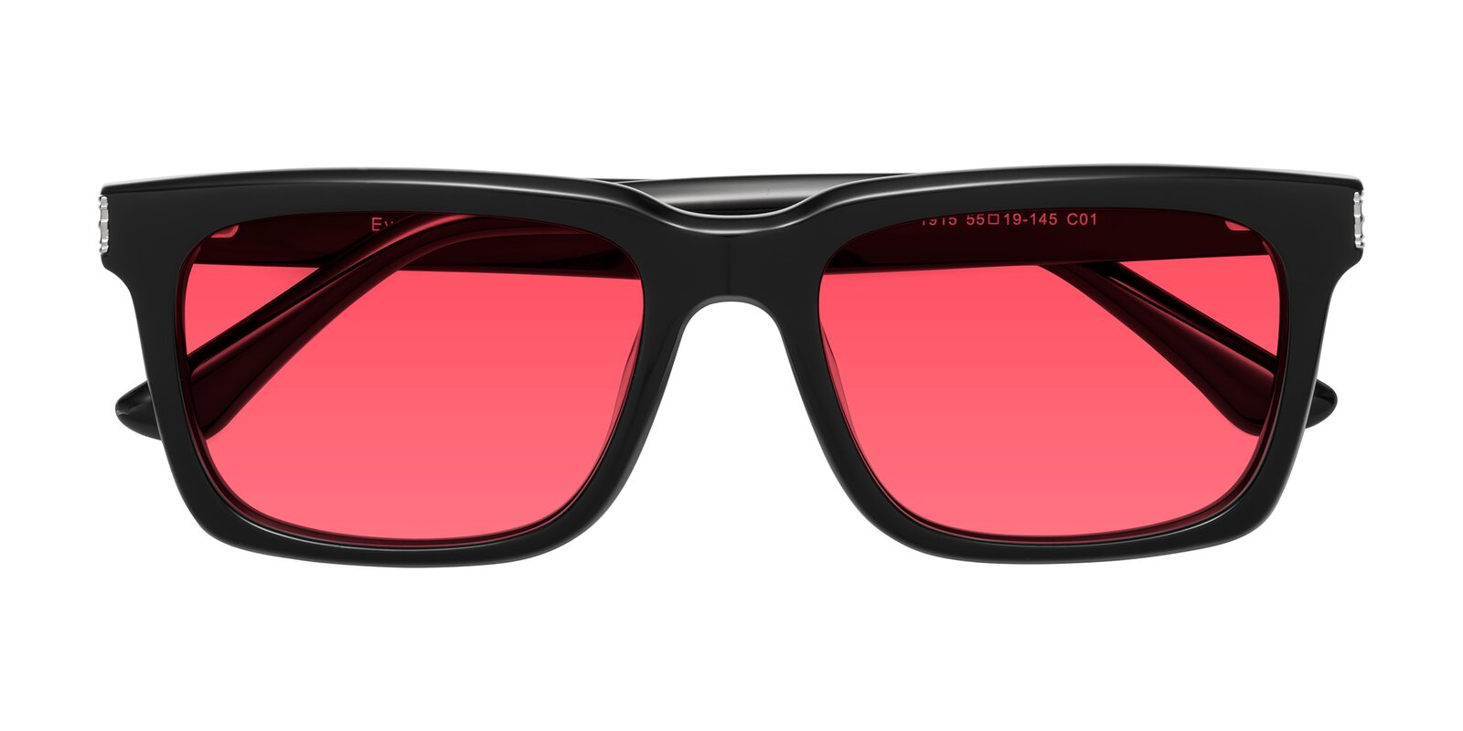 Black Classic Acetate Square Tinted Sunglasses with Red Sunwear Lenses ...