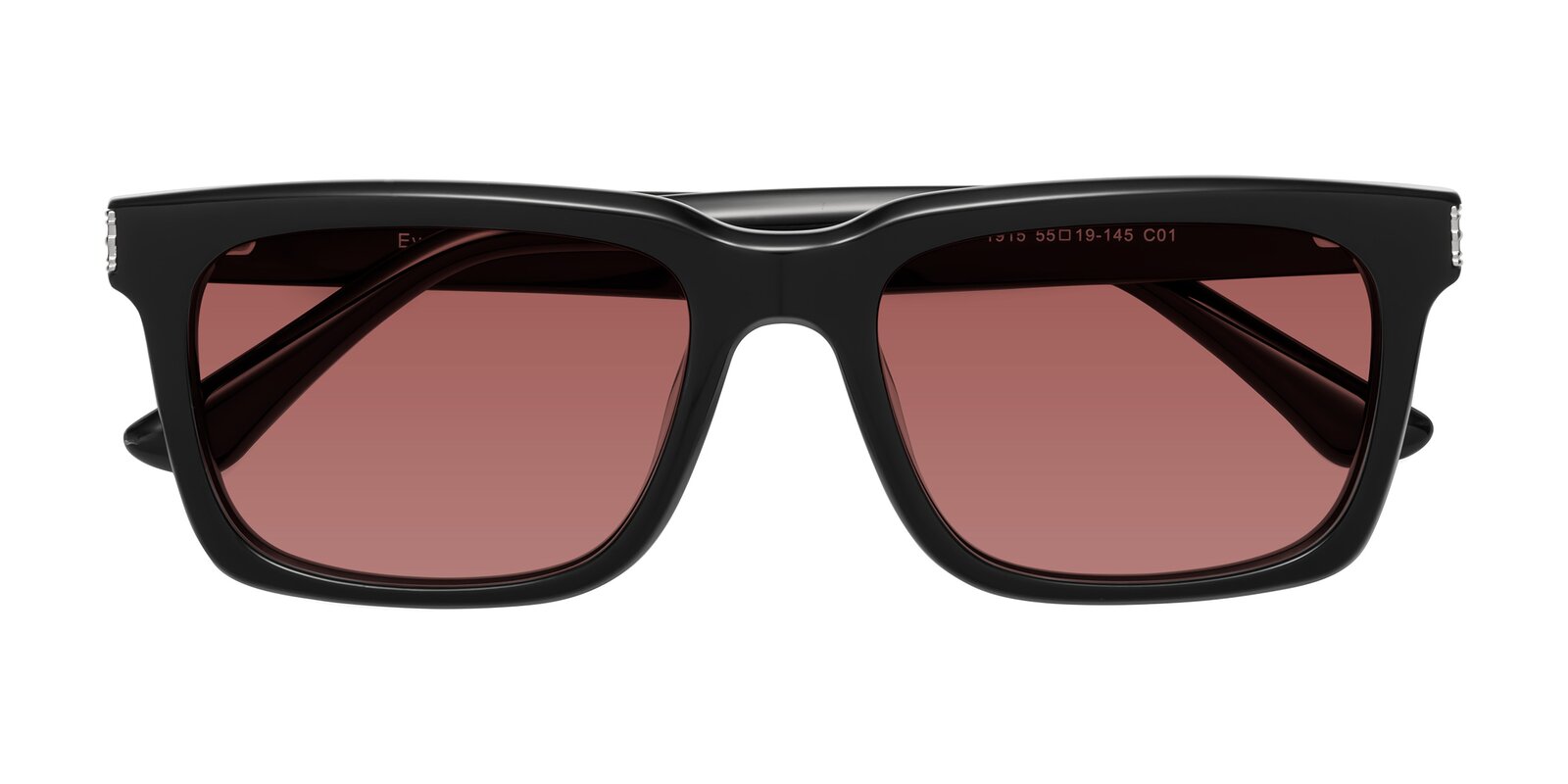 Black Classic Acetate Square Tinted Sunglasses with Garnet Sunwear ...