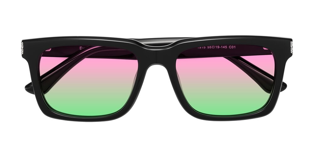 Black Classic Acetate Square Gradient Sunglasses with Pink / Green ...