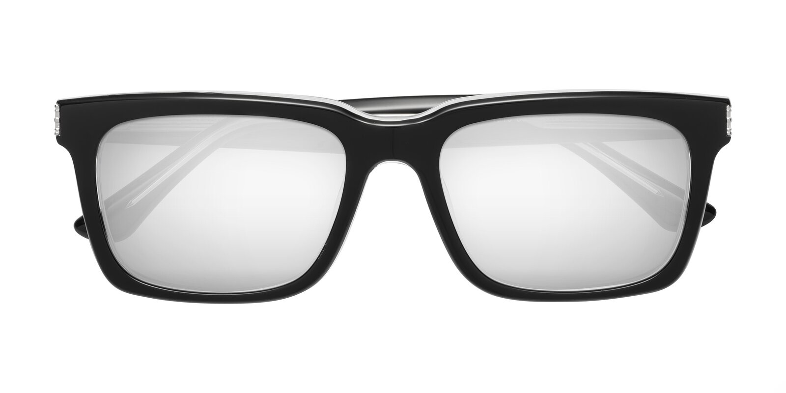 Black/Clear Classic Acetate Square Mirrored Sunglasses with Silver ...