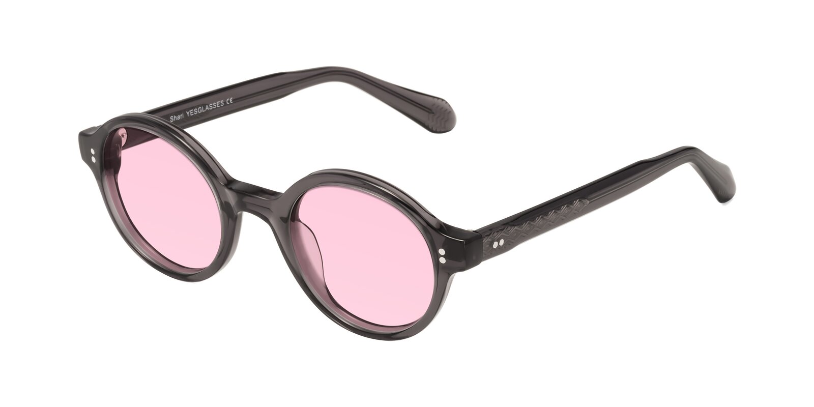 Dark Gray Narrow Retro-Vintage Round Tinted Sunglasses with Light Pink ...