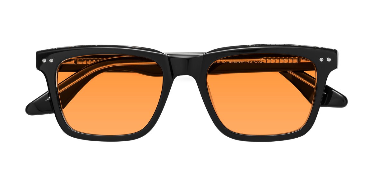 Black/Clear Classic Acetate Trapezoid Tinted Sunglasses with Orange ...