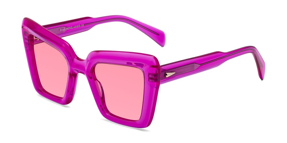 Crystal Purple Oversized Acetate Butterfly Tinted Sunglasses with Pink ...